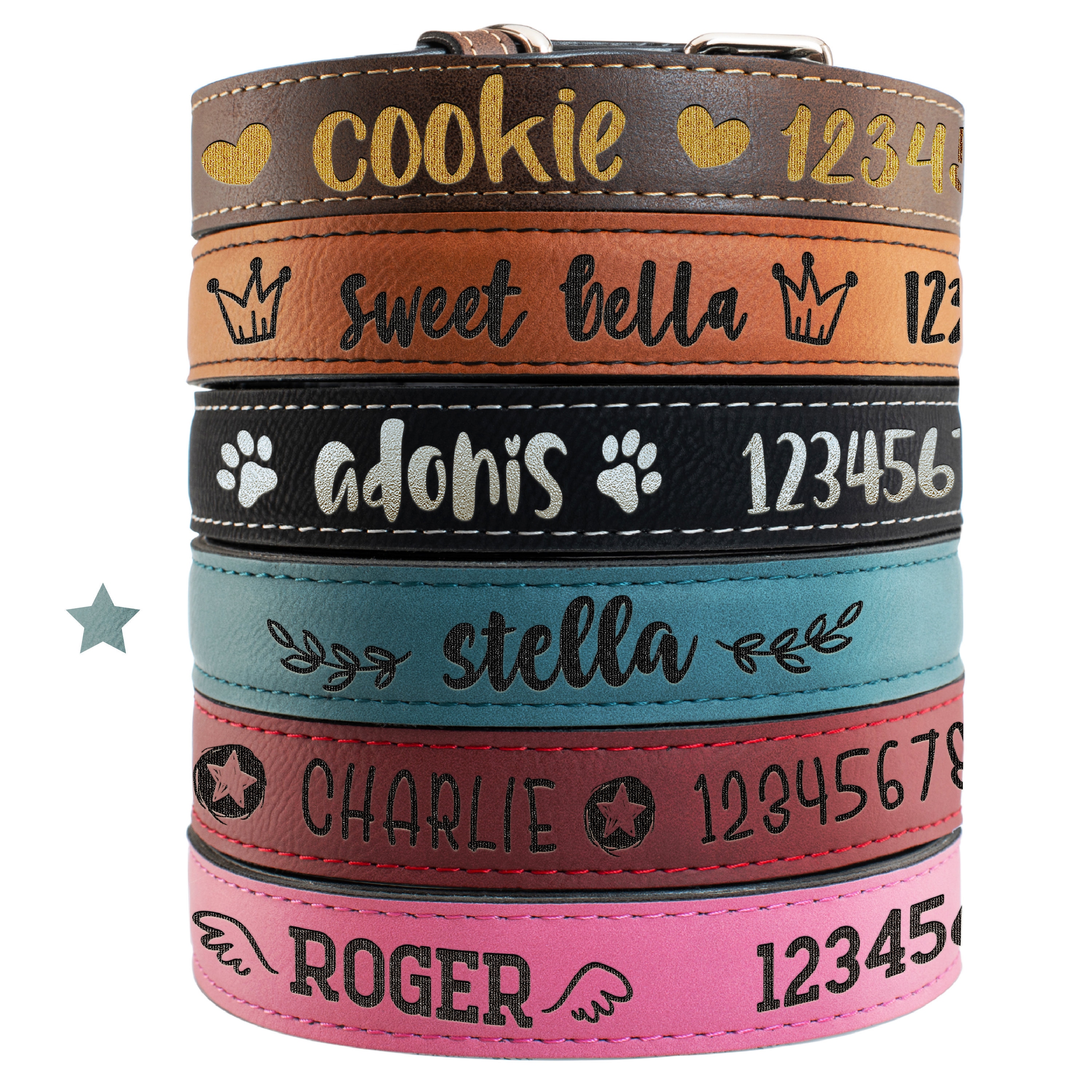 Personalized Leather Dog, Collar w/ Dog's Name, Phone Number & Cute ...