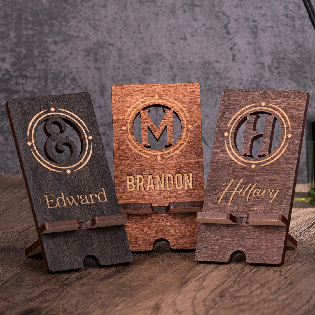 Personalized Monogram Wood Phone Stand, Custom Name and Initial Cell ...