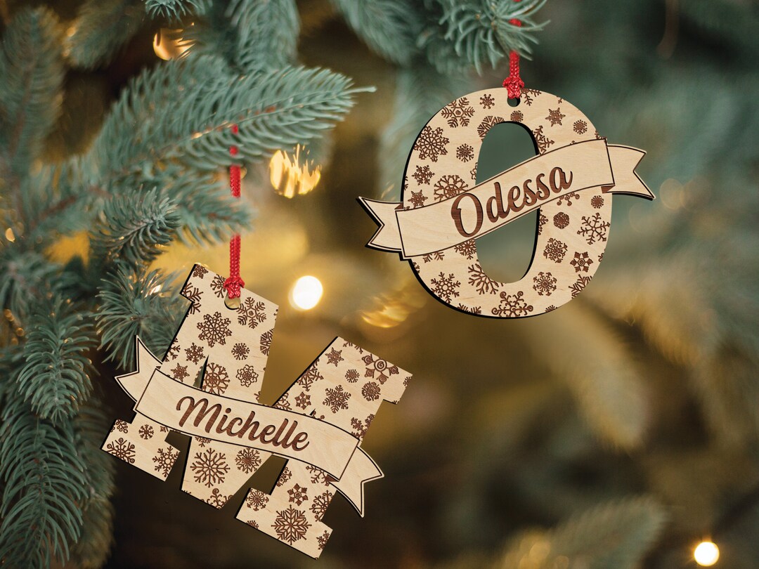 Christmas Ornament Wood Name & Initial - Laser Engraved Xmas Ornaments ...