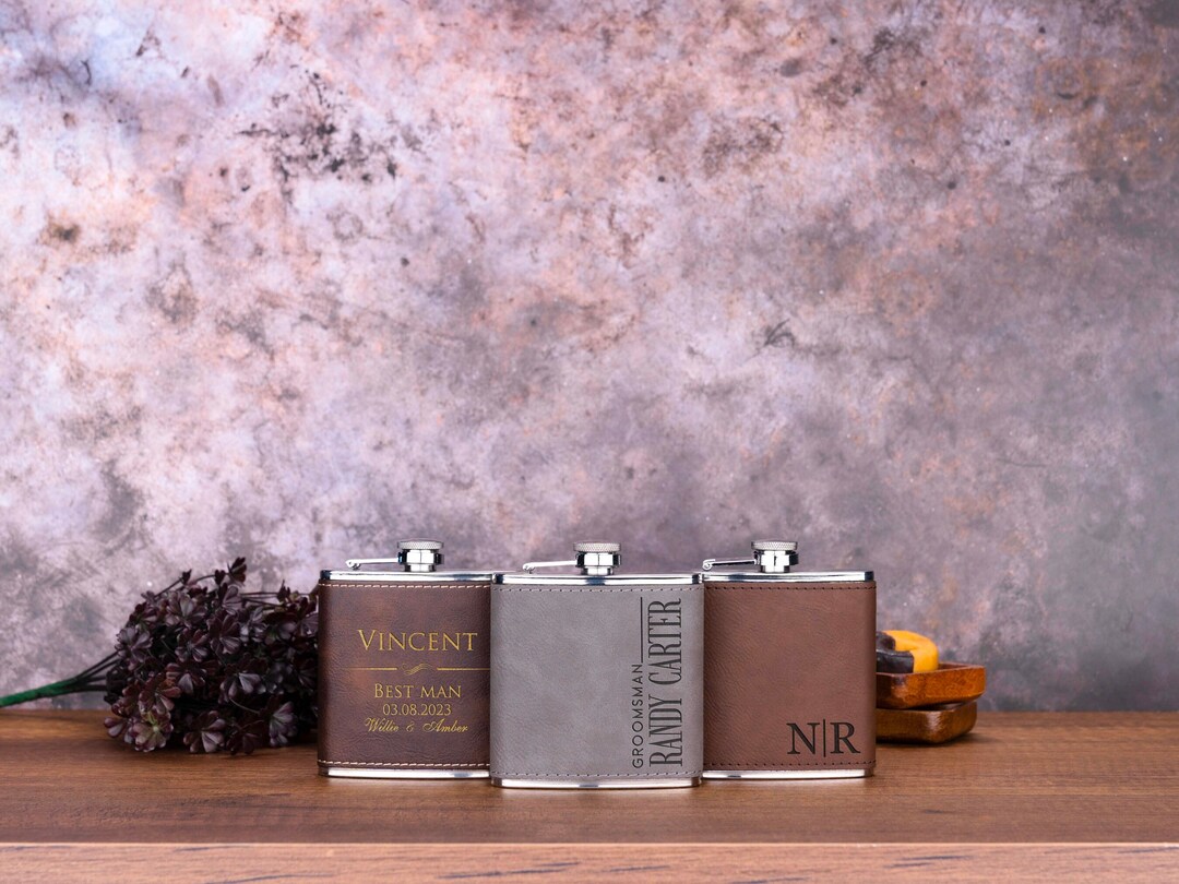Groomsmen Gifts Rustic Brown Leather Flask Personalized Flask for Men ...