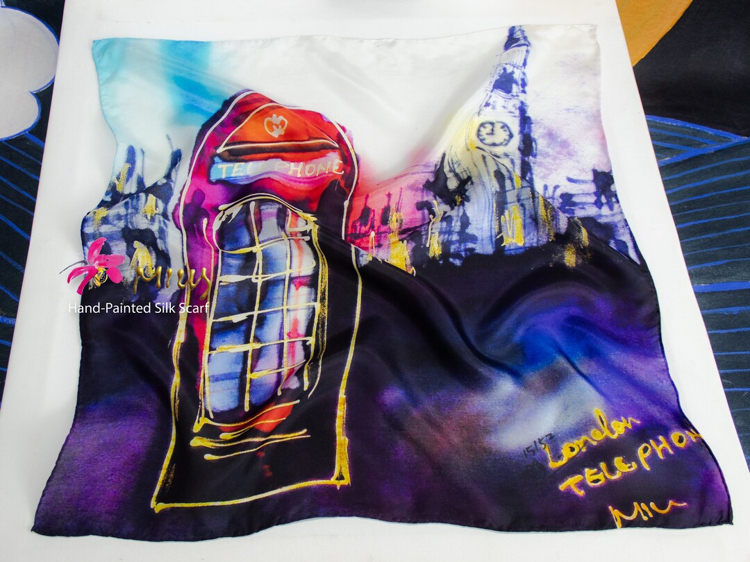 Surrealism Style London Telephone Box Silk Scarf Printed From - Etsy