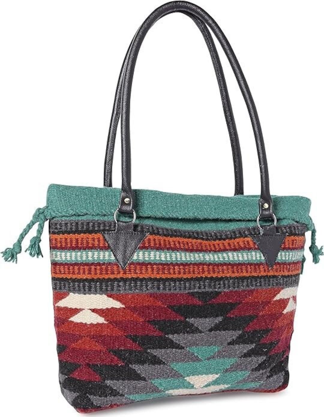 Handwoven Wool Malibu Purse With Genuine Leather Handles. Large Eco ...