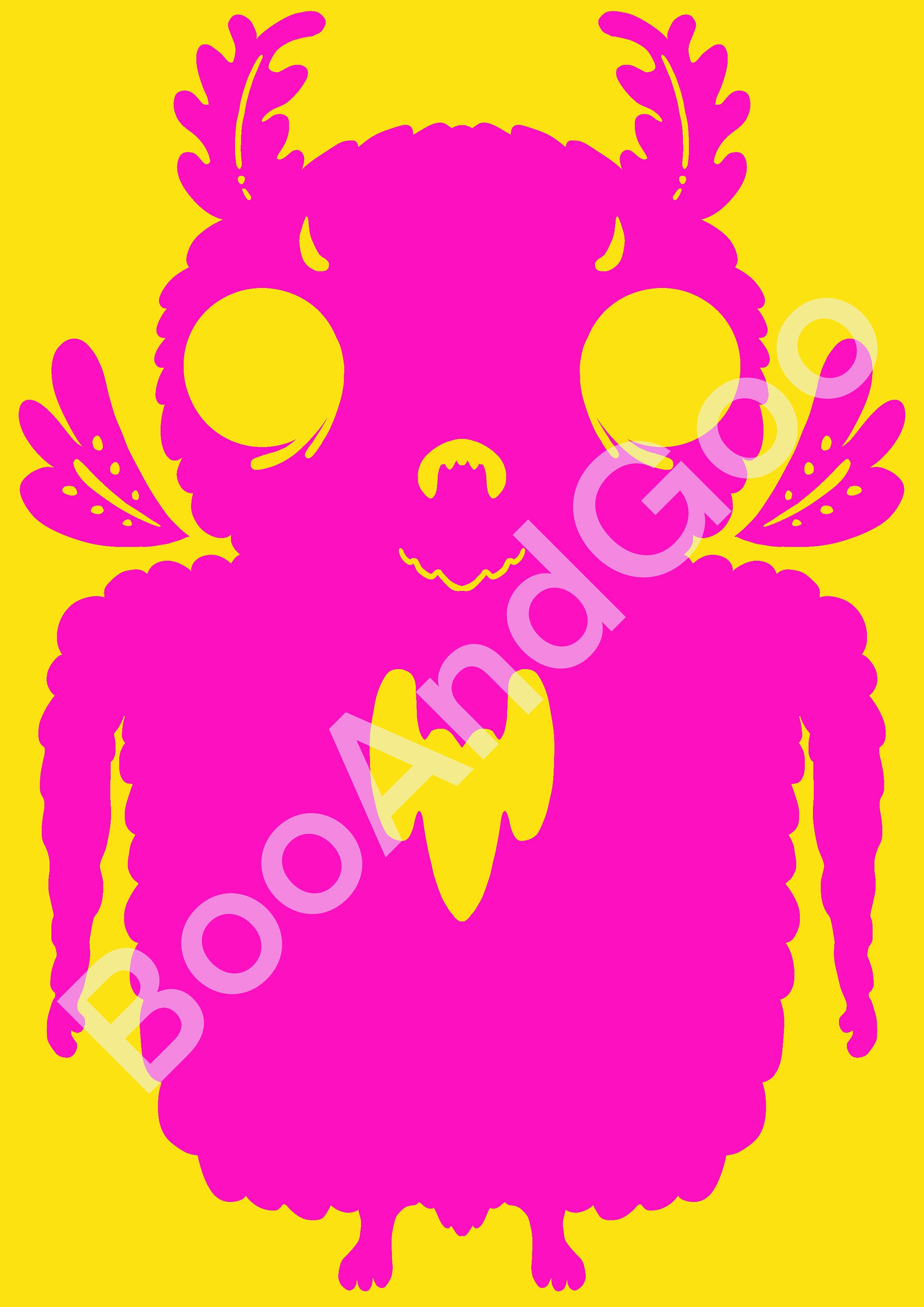 Neon Mothman - Cute Pink and Yellow Cryptid Digital Illustration - Etsy