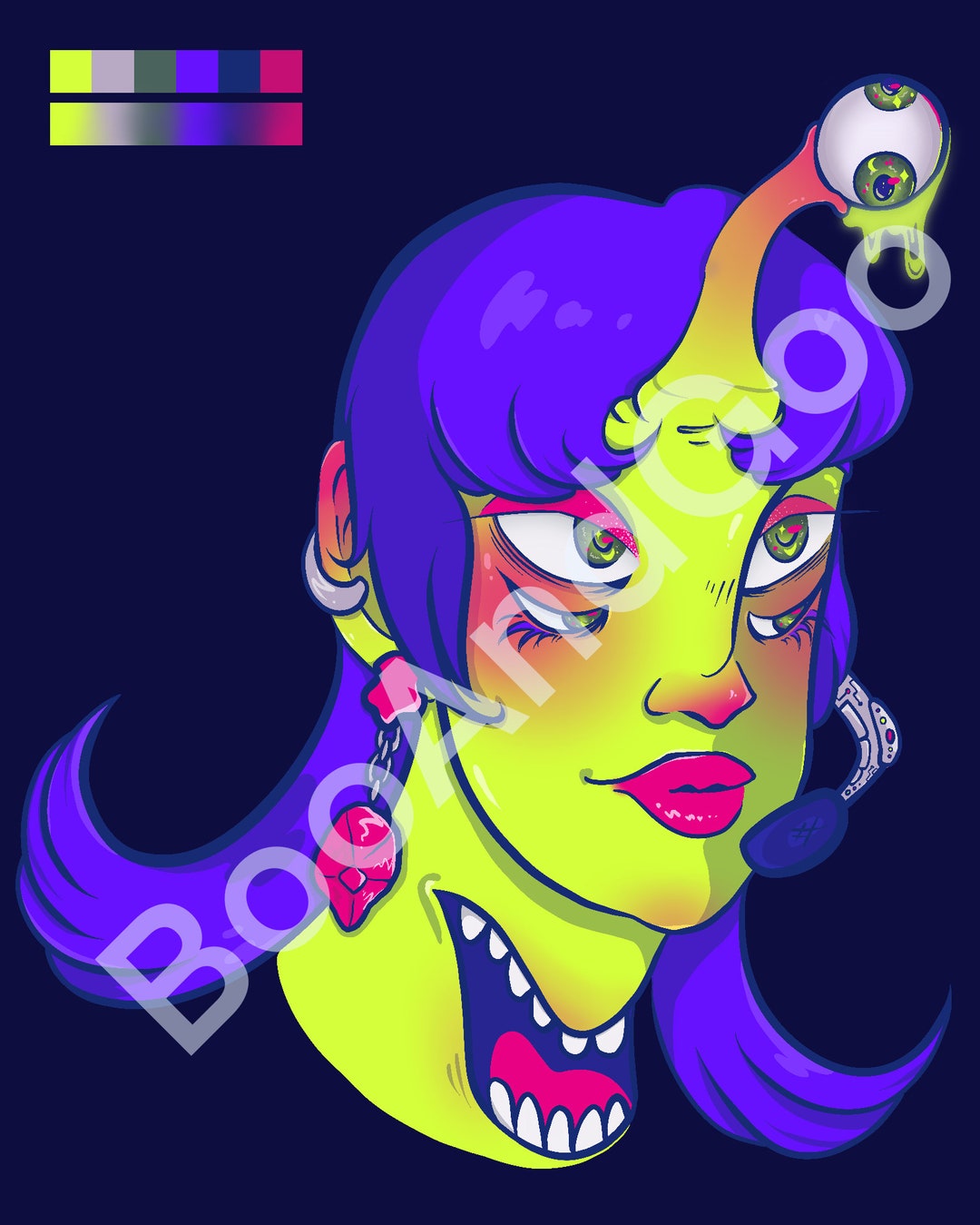 Intergalactic Popstar - Neon Alien Girl Digital Art Poster - Etsy