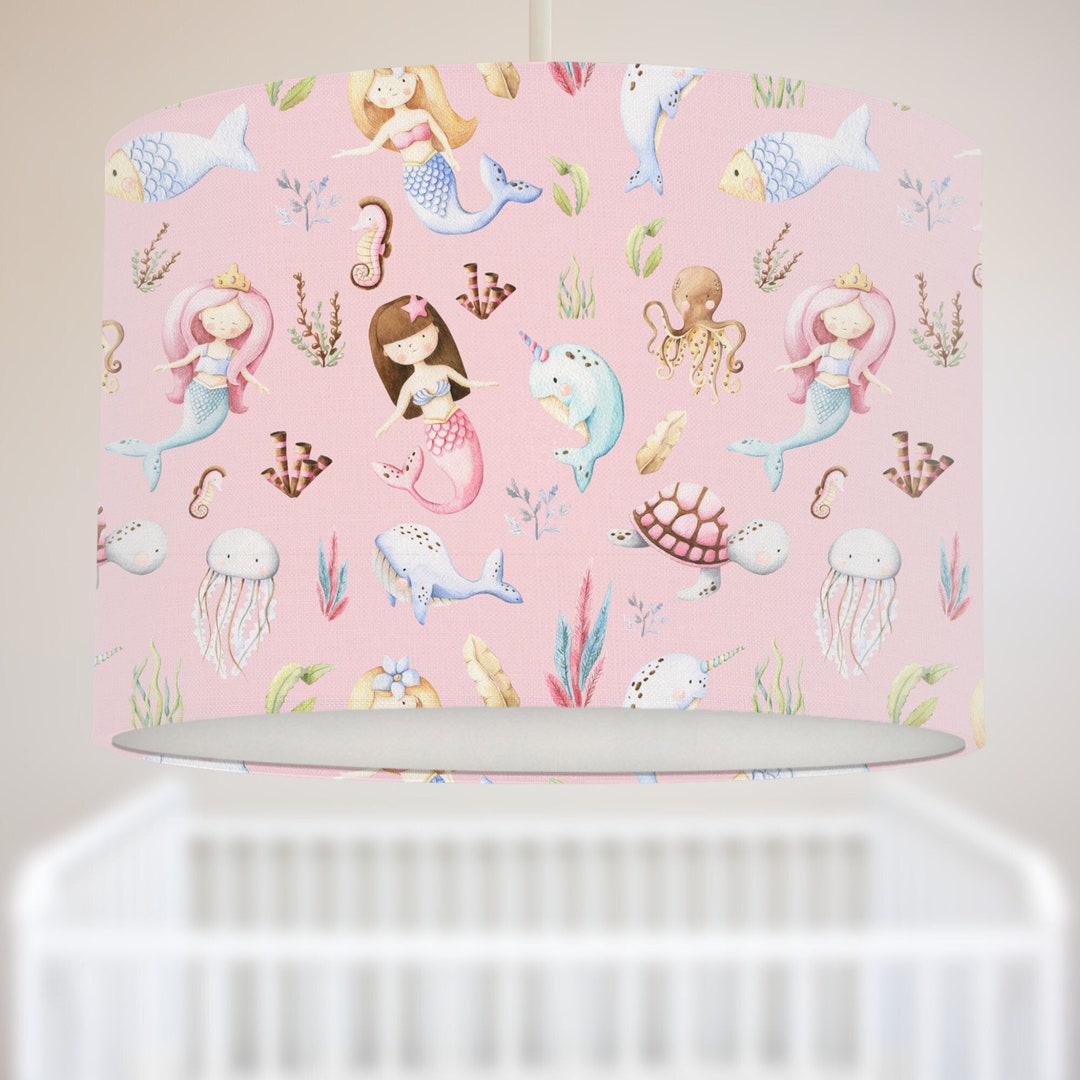 Mermaids and Friends Lampshade, Pink, Sea Themed Nursery Children's ...
