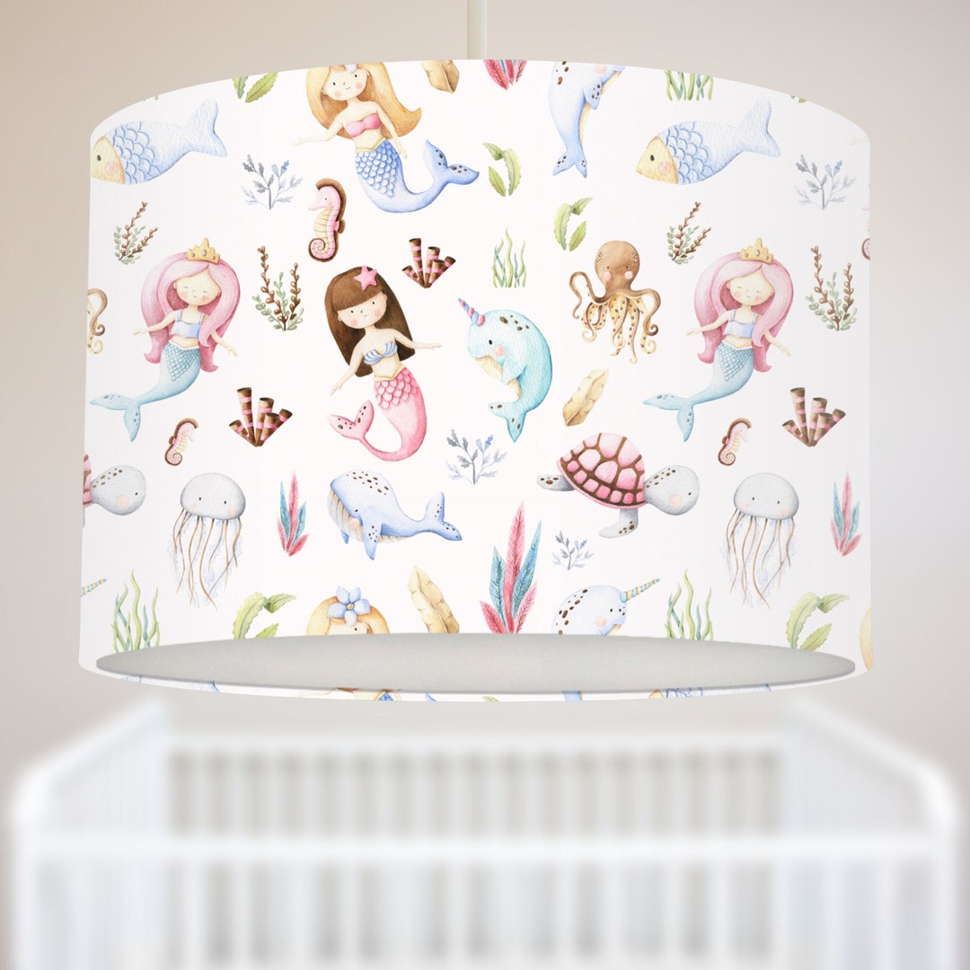 Mermaids and Friends Lampshade, White, Sea Themed Nursery Children's ...