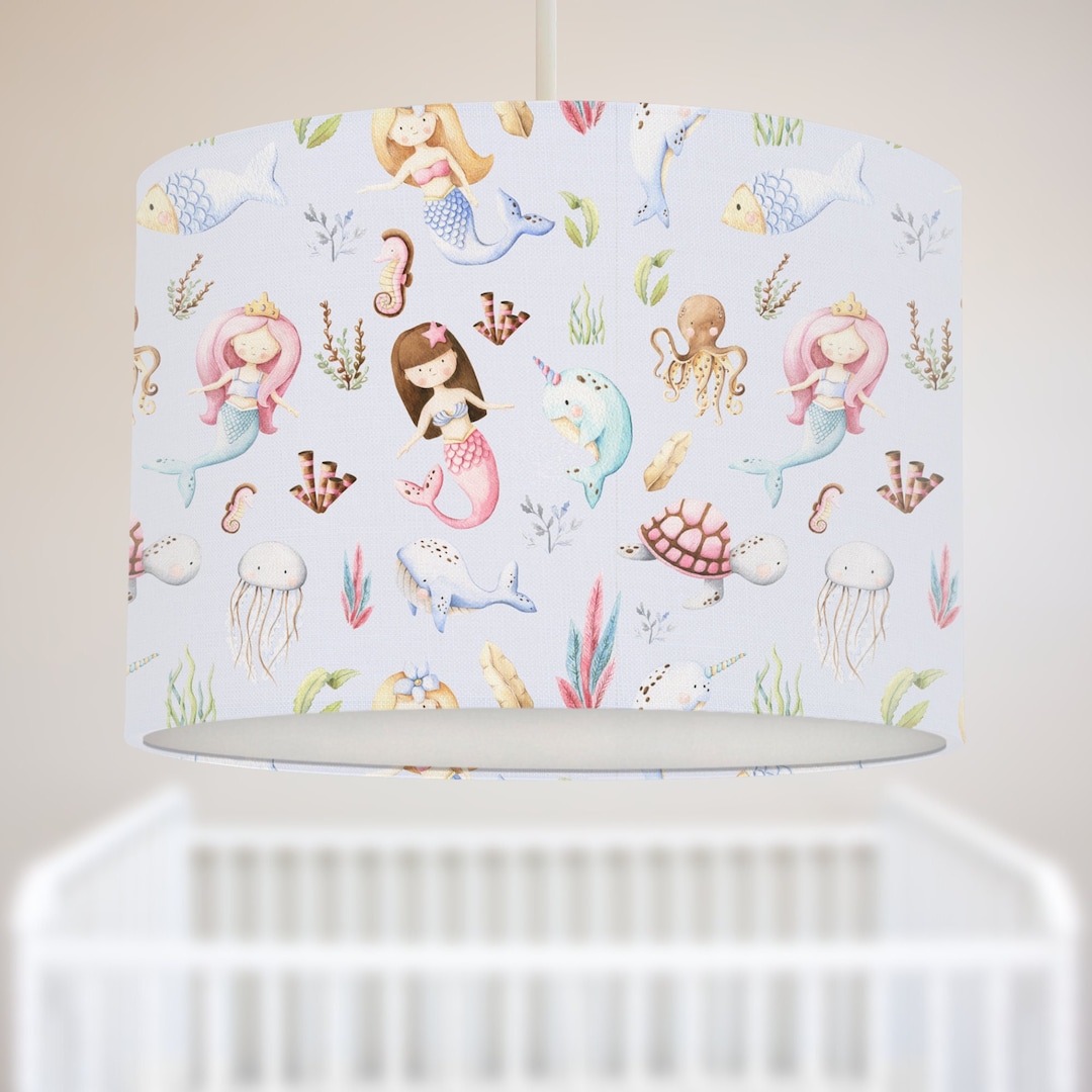 Mermaids and Friends Lampshade, Pale Lilac, Purple Sea Themed Nursery ...