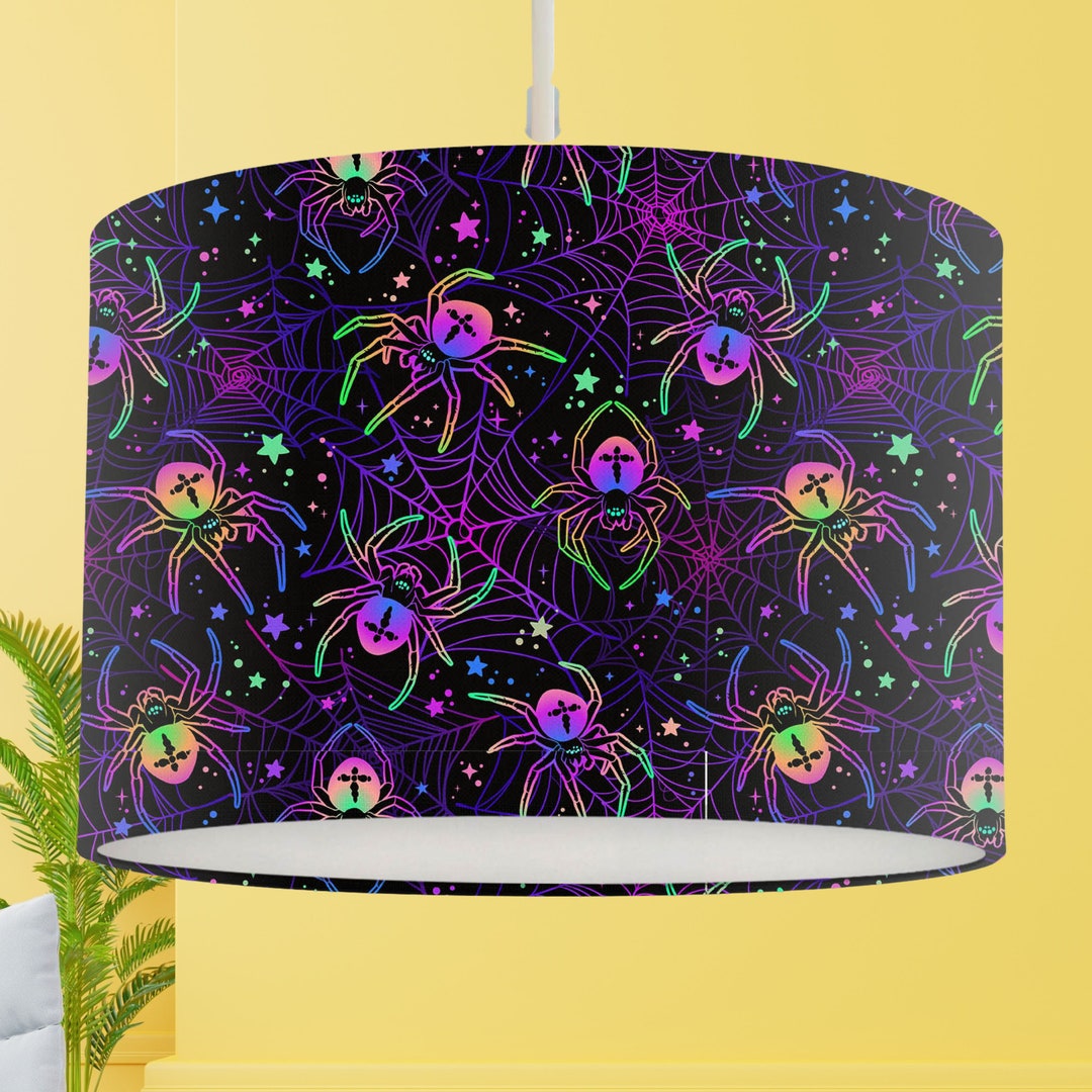 Neon Spiders Lampshade, Children's Bedroom, Drum Ceiling Lamp Light ...