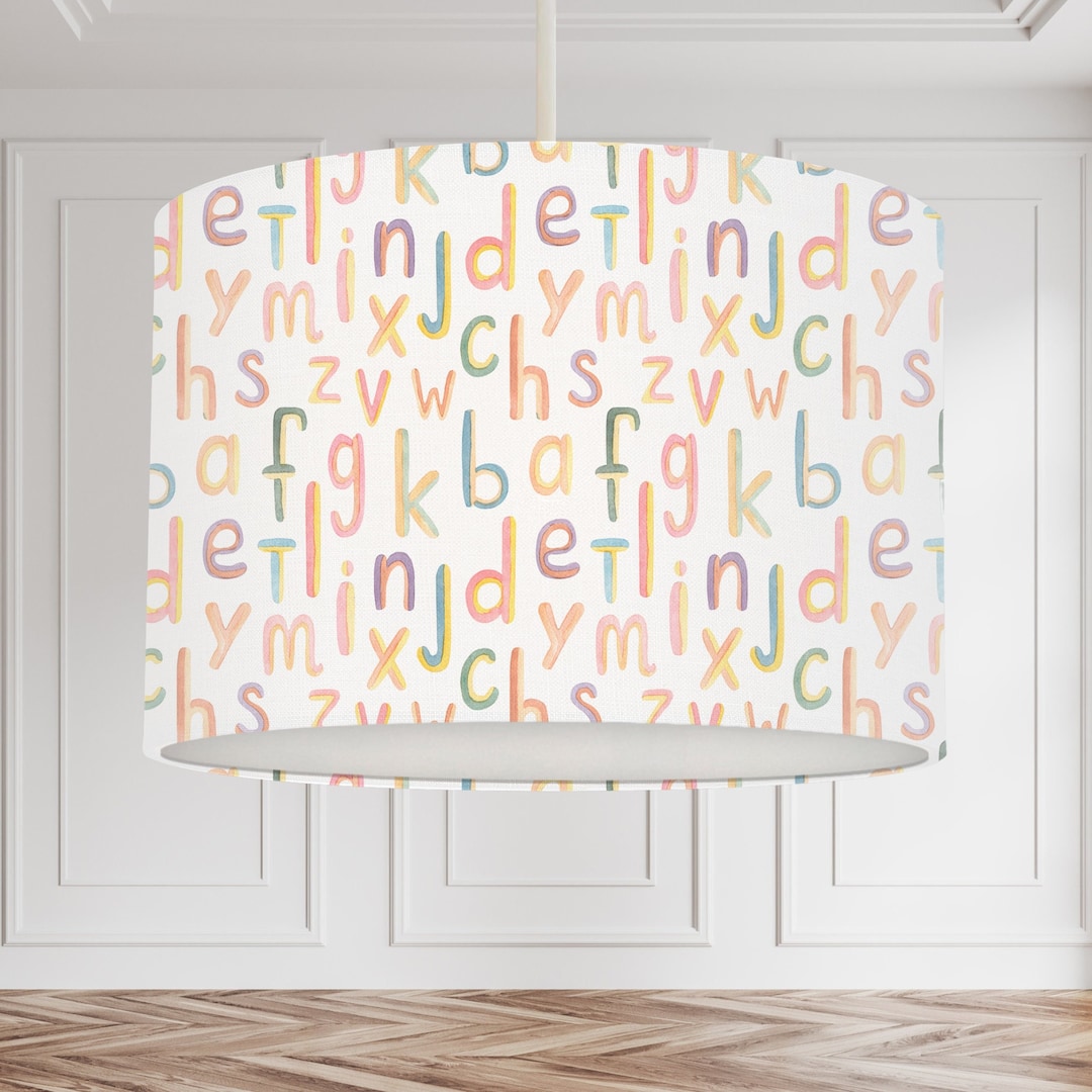 Pastel Alphabet Lampshade, Nursery Children's Bedroom, Drum Ceiling ...