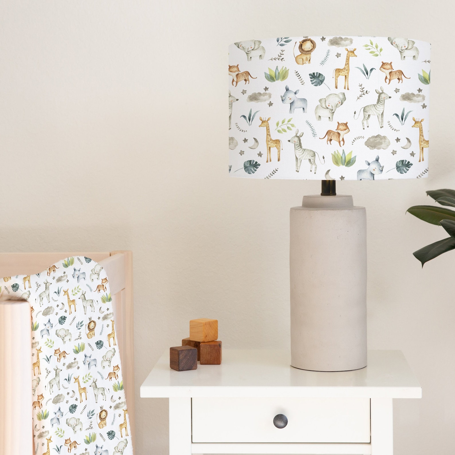 Safari Babies Lampshade, White, Nursery Children's Bedroom, Drum ...