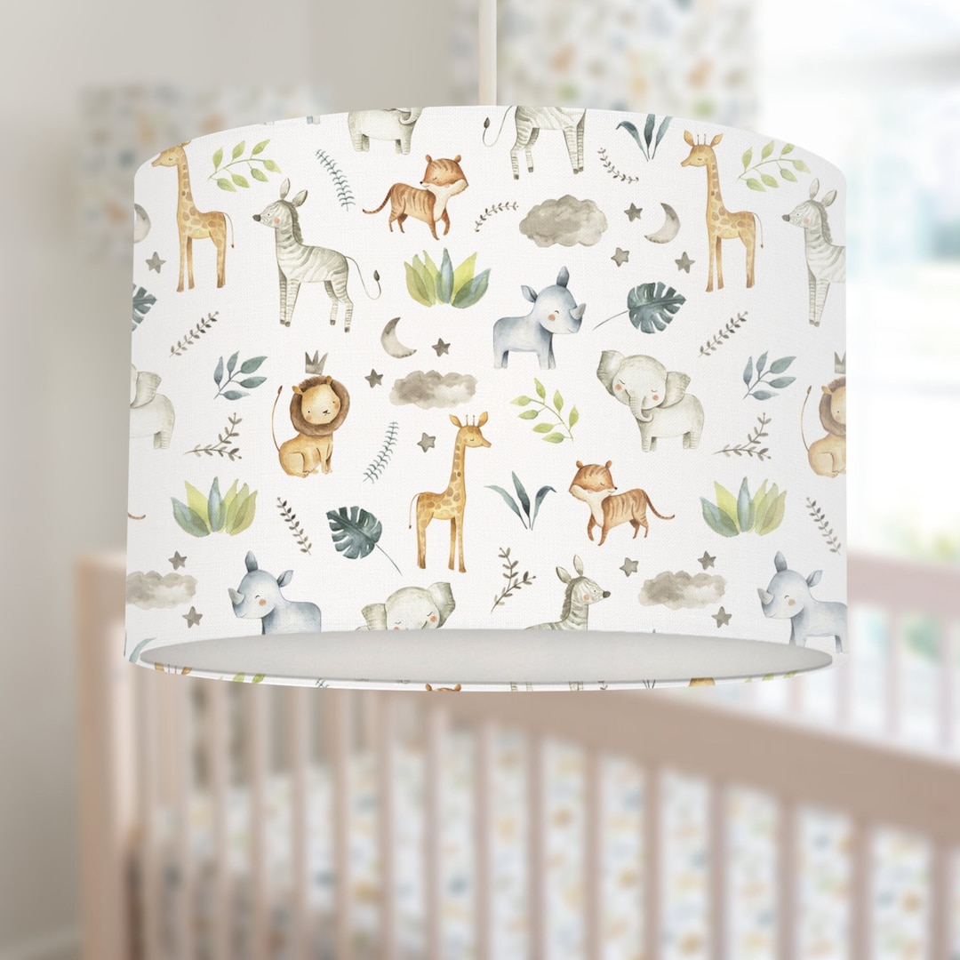 Safari Babies Lampshade, White, Nursery Children's Bedroom, Drum ...