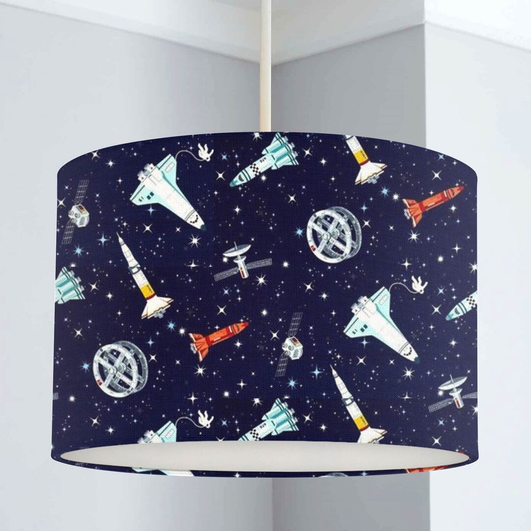 Navy Blue Galaxy Rockets Children's Lampshade, Nursery Children's ...