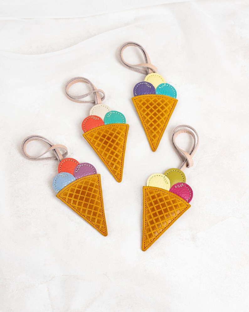 Leather Ice Cream Bag Charm, Custom Purse Accessory With Name Engraving ...