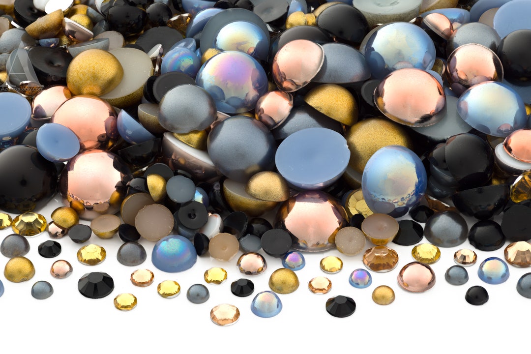 Flatback Half Round Pearl and Rhinestone Mix #12 Steampunk 30 Grams ...