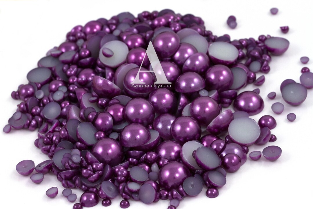 Plum Purple Flatback Half Round Pearls for Embellishments Mixed Sizes 3 ...