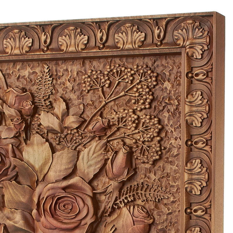 Wood Carving Picture Of Bouquet Of Roses Carved Flowers Etsy