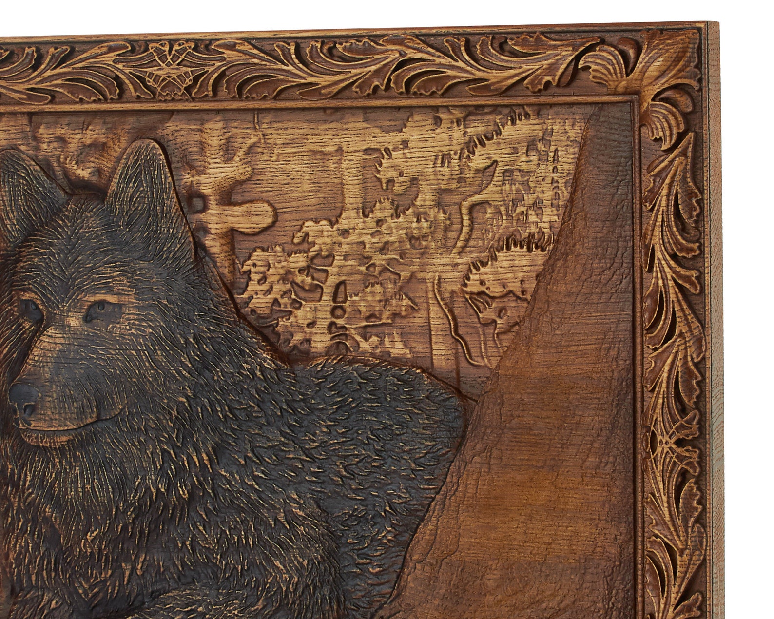 Wolf Wood Carving Wall Art Black Wolf Wood Art 15 by 20 Wild | Etsy