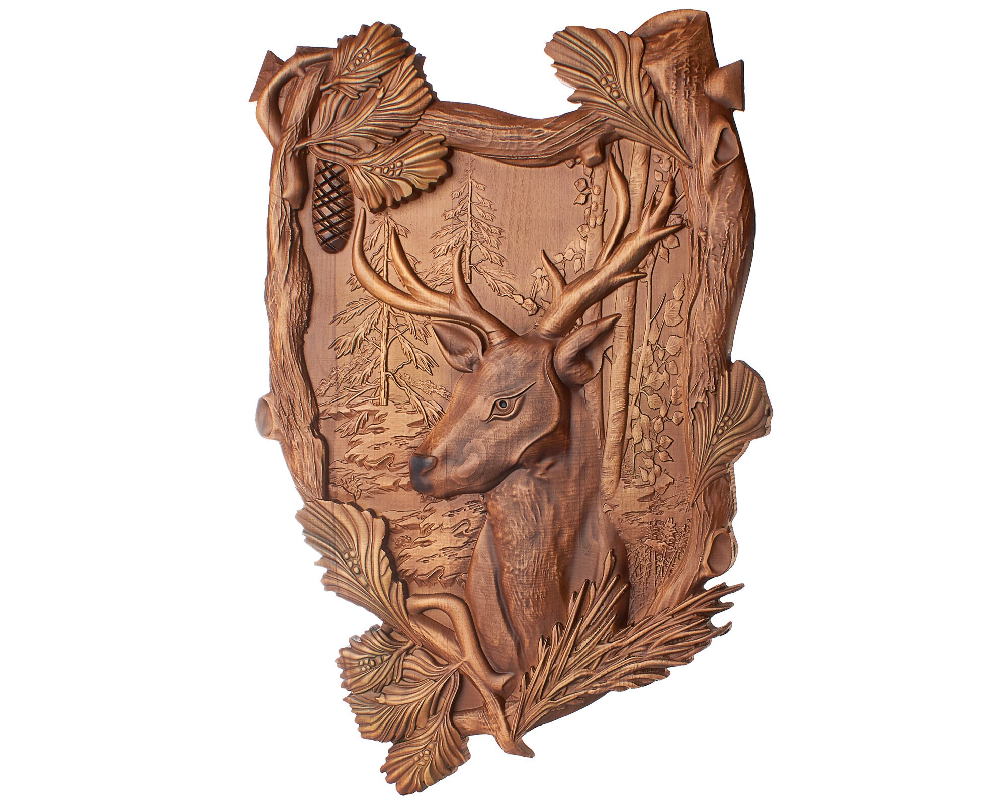 Carved Deer Wall Decor Wood Carving Deer Carved from Elm 23 by | Etsy