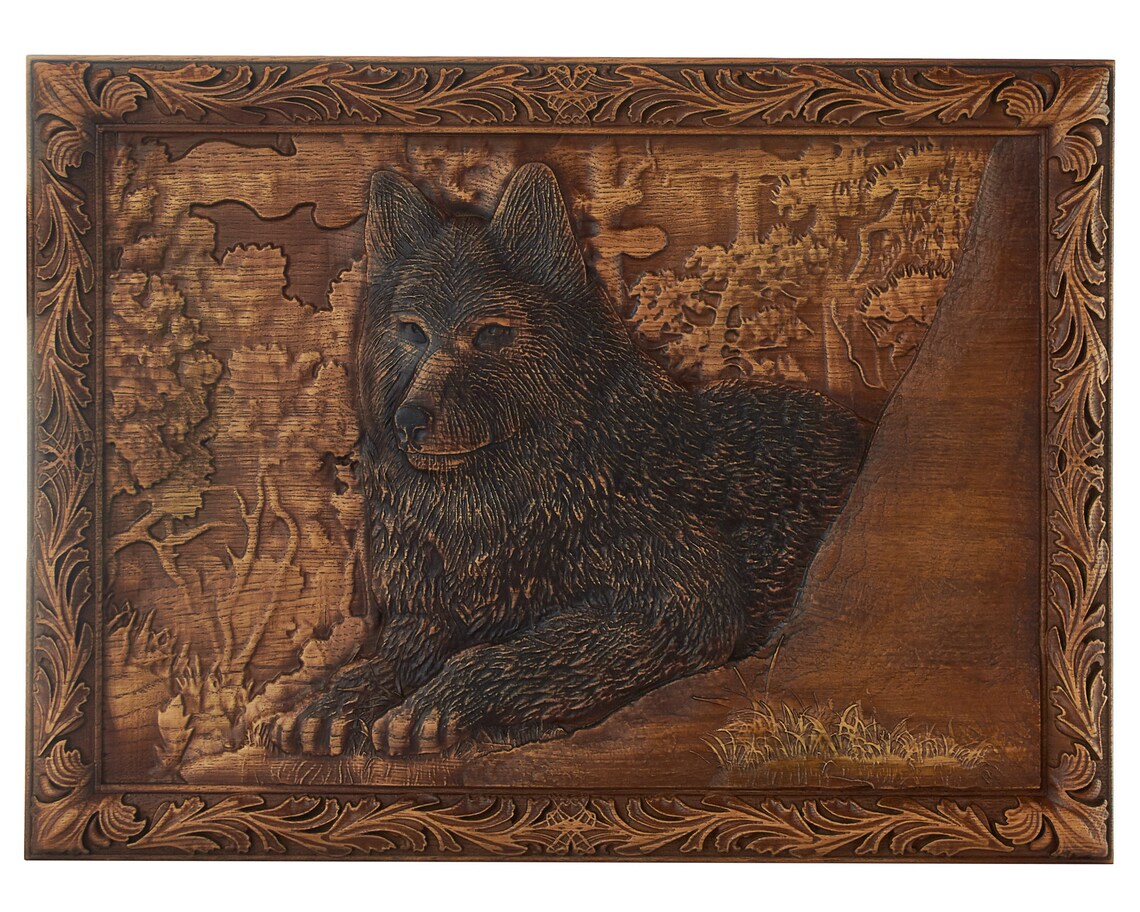 Wolf Wood Carving Wall Art Black Wolf Wood Art 15 by 20 Wild | Etsy