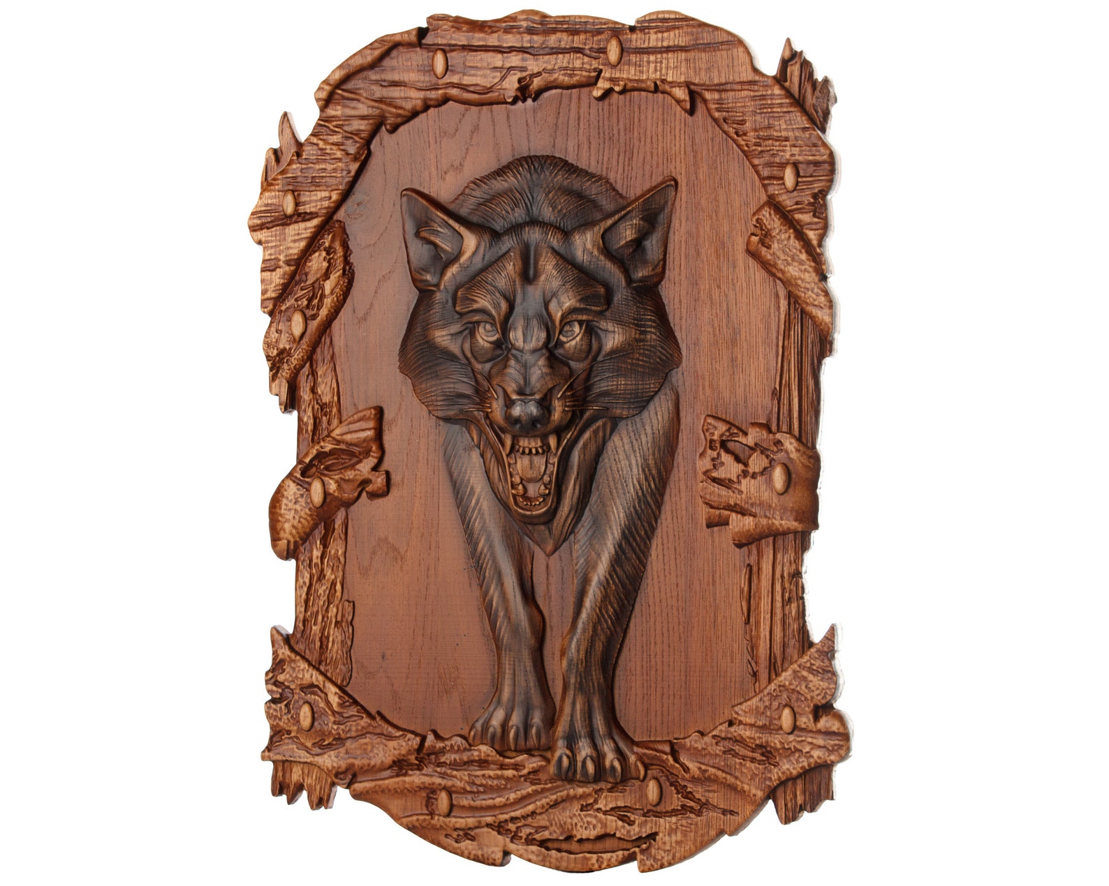 Wolf Wood Carving Art Black Wolf in Wood 15 by 21 Carved from | Etsy