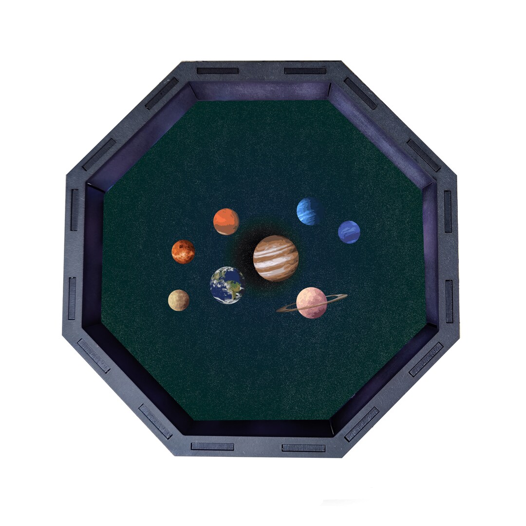 Solar System Dice Tray, Large Wooden Black Octagon Dice Dish, Table ...