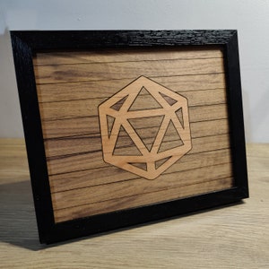 D20 D&D Wooden Art Frame, Wood Game Room Wall Decor, Dice Desk Art ...