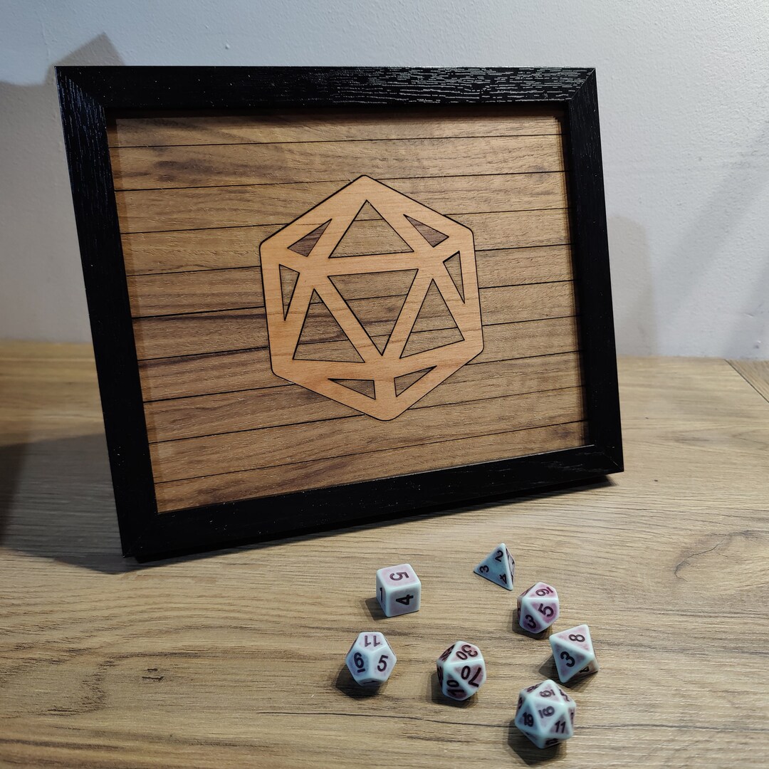 D20 D&D Wooden Art Frame, Wood Game Room Wall Decor, Dice Desk Art ...