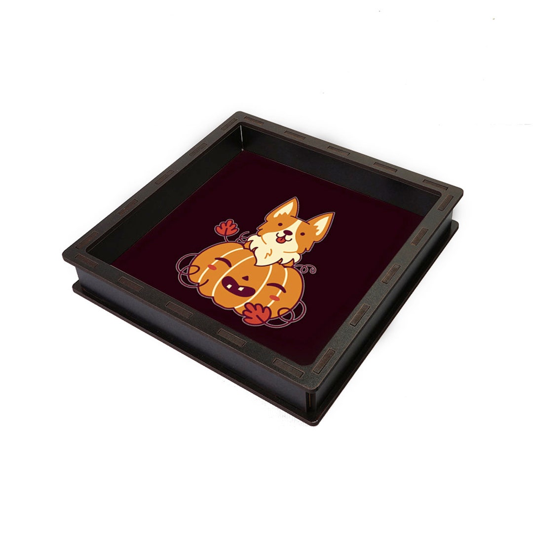 Corgi Pumpkin Dice Tray, Halloween Gaming Dice Box, Black Wooden Dice ...