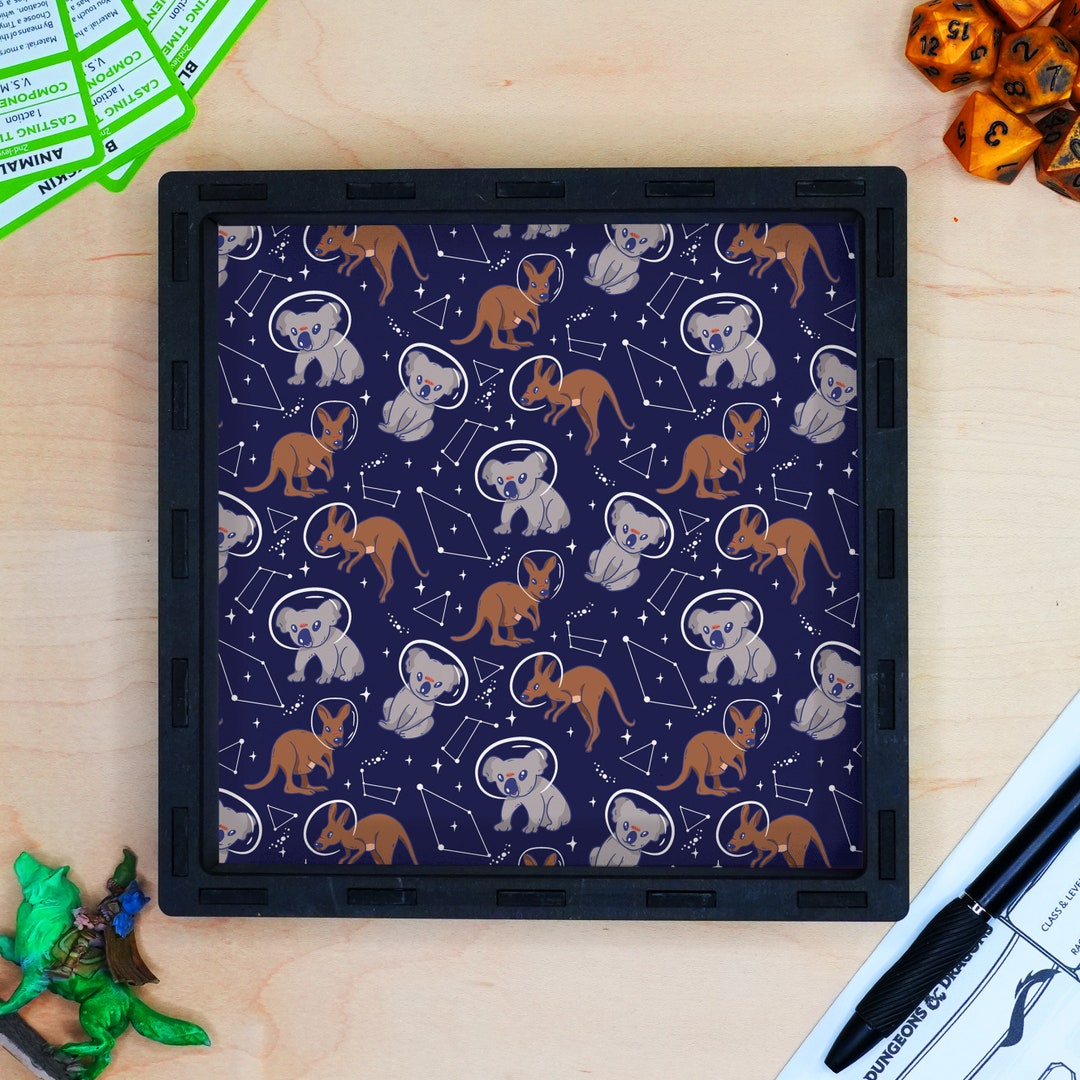 Koala and Kangaroo Dice Tray, Space Gaming Dice Box, Black Wooden Dice ...