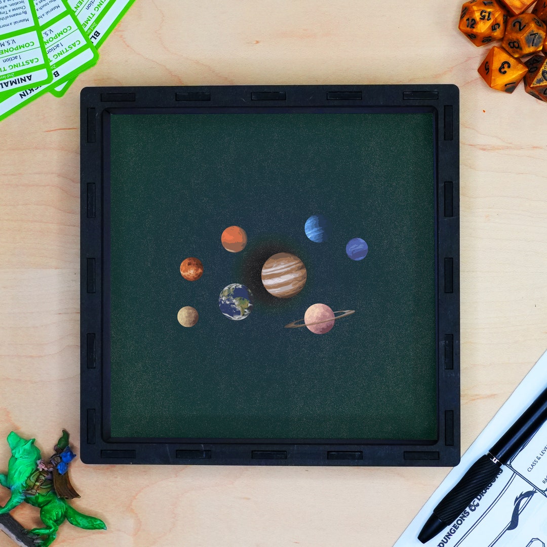 Solar System Dice Tray, Gaming Dice Box, Black Wooden Dice Tray, Square ...