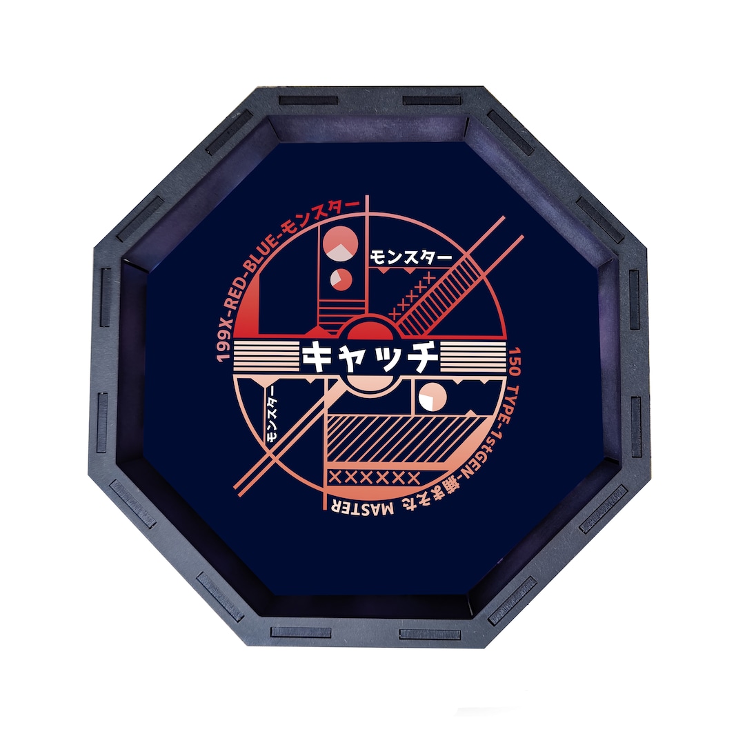 Black Octagon Dice Tray, Pokemon Pokeball Inspired, Large Wooden Dice ...