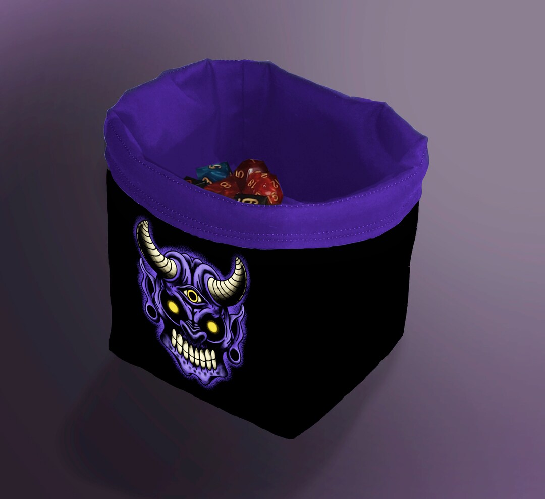 Demon Head D&D Dice Bag, Purple Tile Draw Bag Reversible Drawstring Bag ...