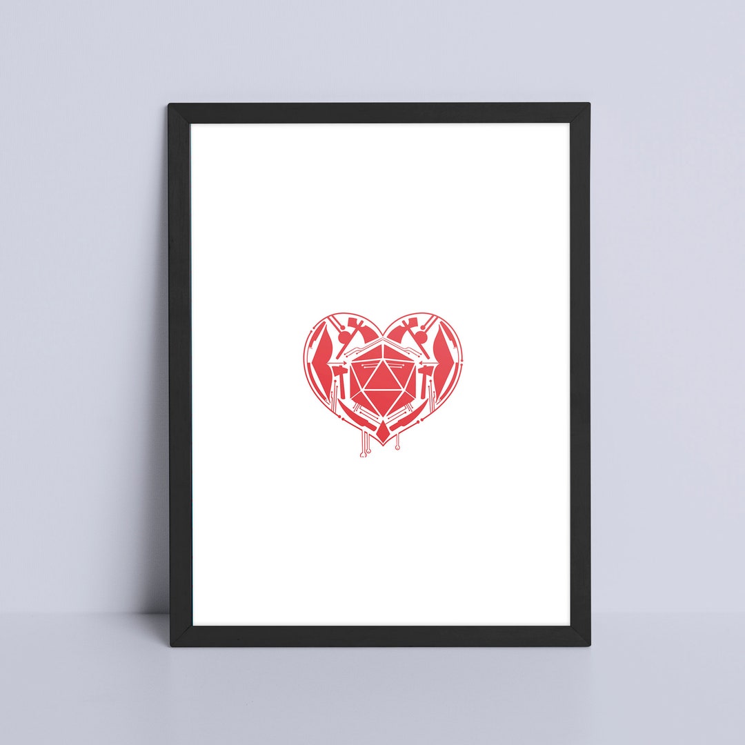 Art Print, D&D Art Print, D20 Heart Game Room Wall Poster, RPG Desk Art ...