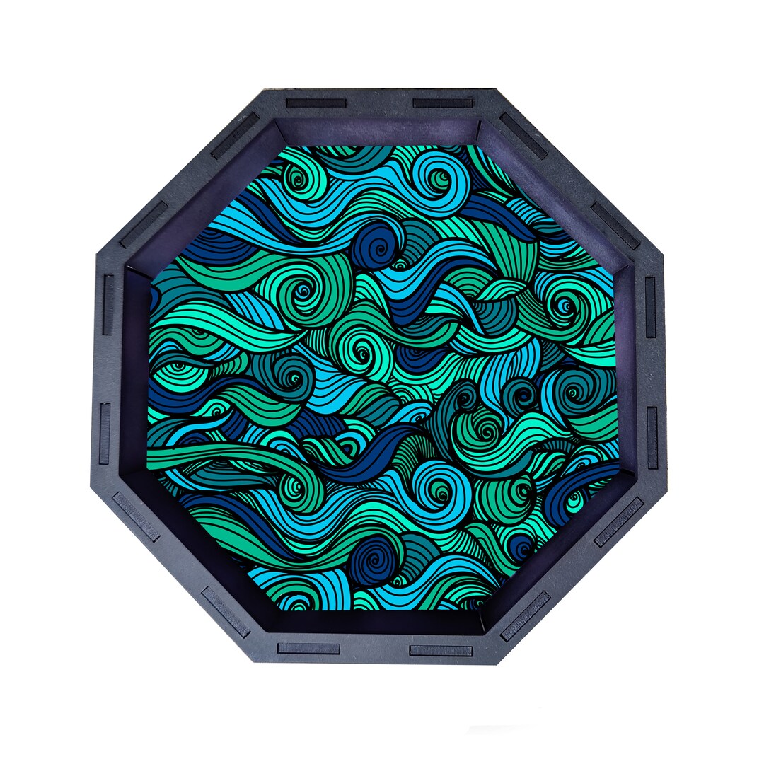 Black Sea Swirls Dice Tray, Octagon Games Tray, Large Wooden Dice Tray ...