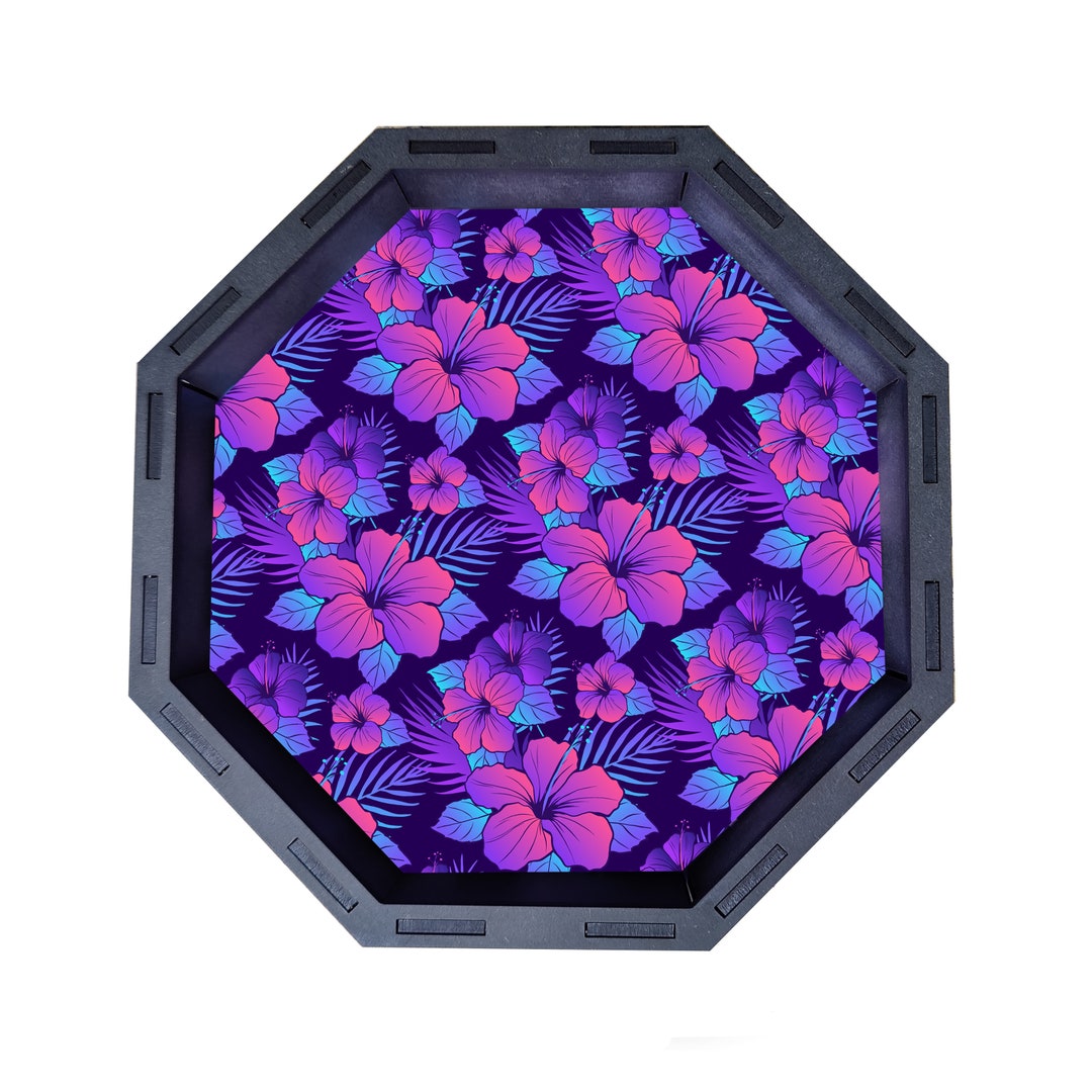 Floral Pattern Dice Tray, Octagon Black Dice Tray, Large Wooden Dice ...