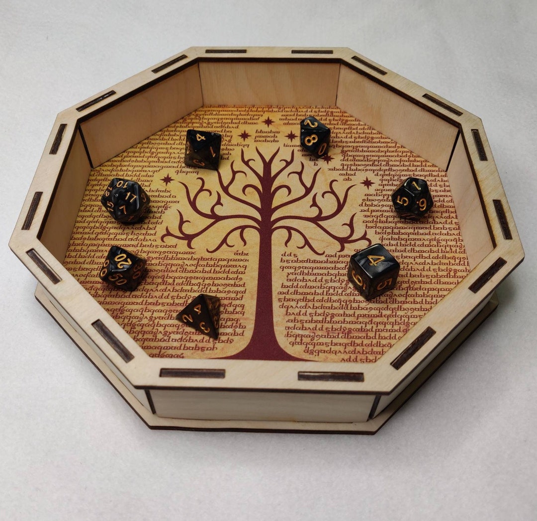 Octagon Tree of Gondor Dice Tray, LOTR D&D RPG Gaming Dice Box, Wooden ...