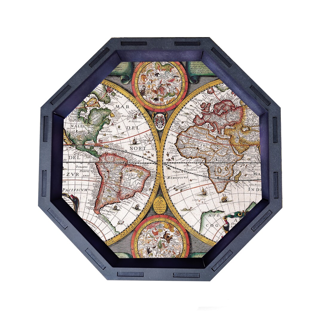 Old Maps Dice Tray: Octagon Wooden Rolling Tray for RPG Games Handmade ...