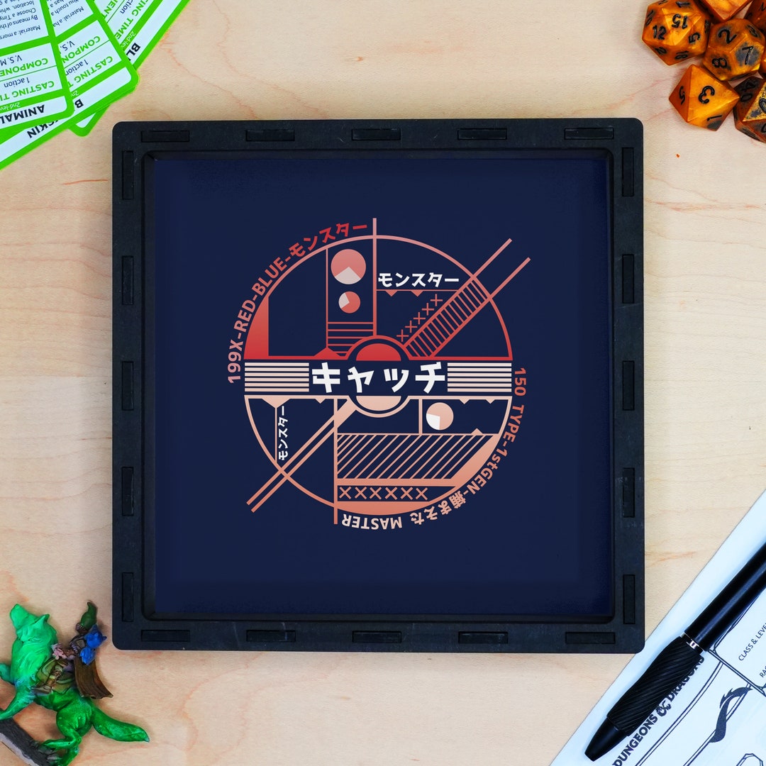 Square Black Dice Tray, Pokemon Pokeball Inspired Dice Box, Black ...