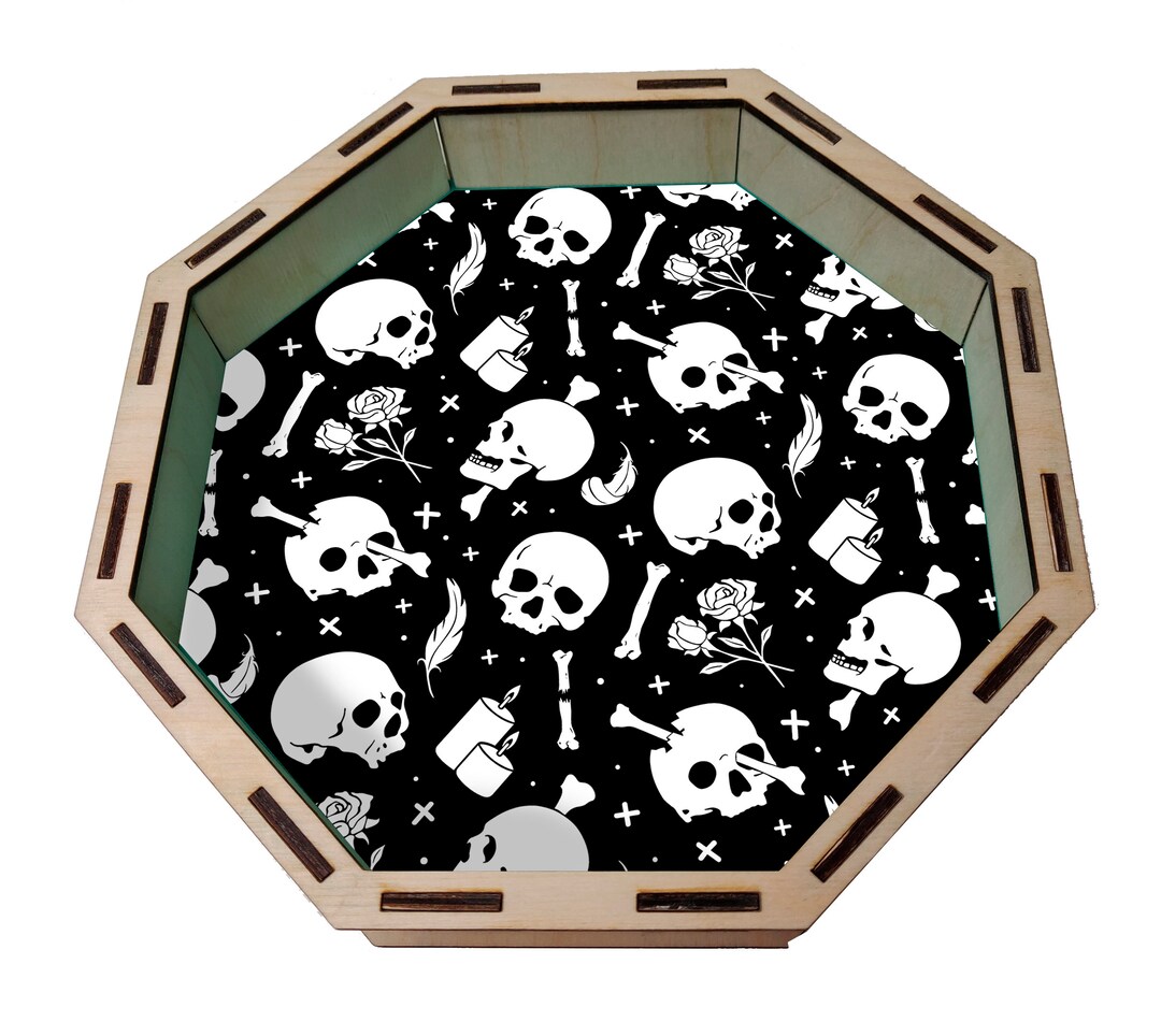Skulls and Bones Dice Tray, Ash Wood Dice Tray, Large Octagon Wooden ...