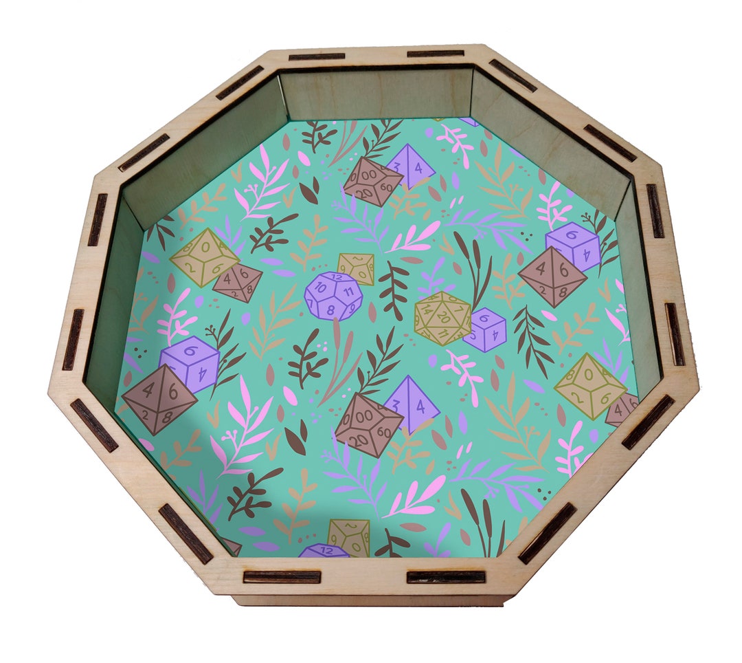 Pastel Dice Tray, Patterned Birch Wood Dice Tray, Large Octagon Wooden ...