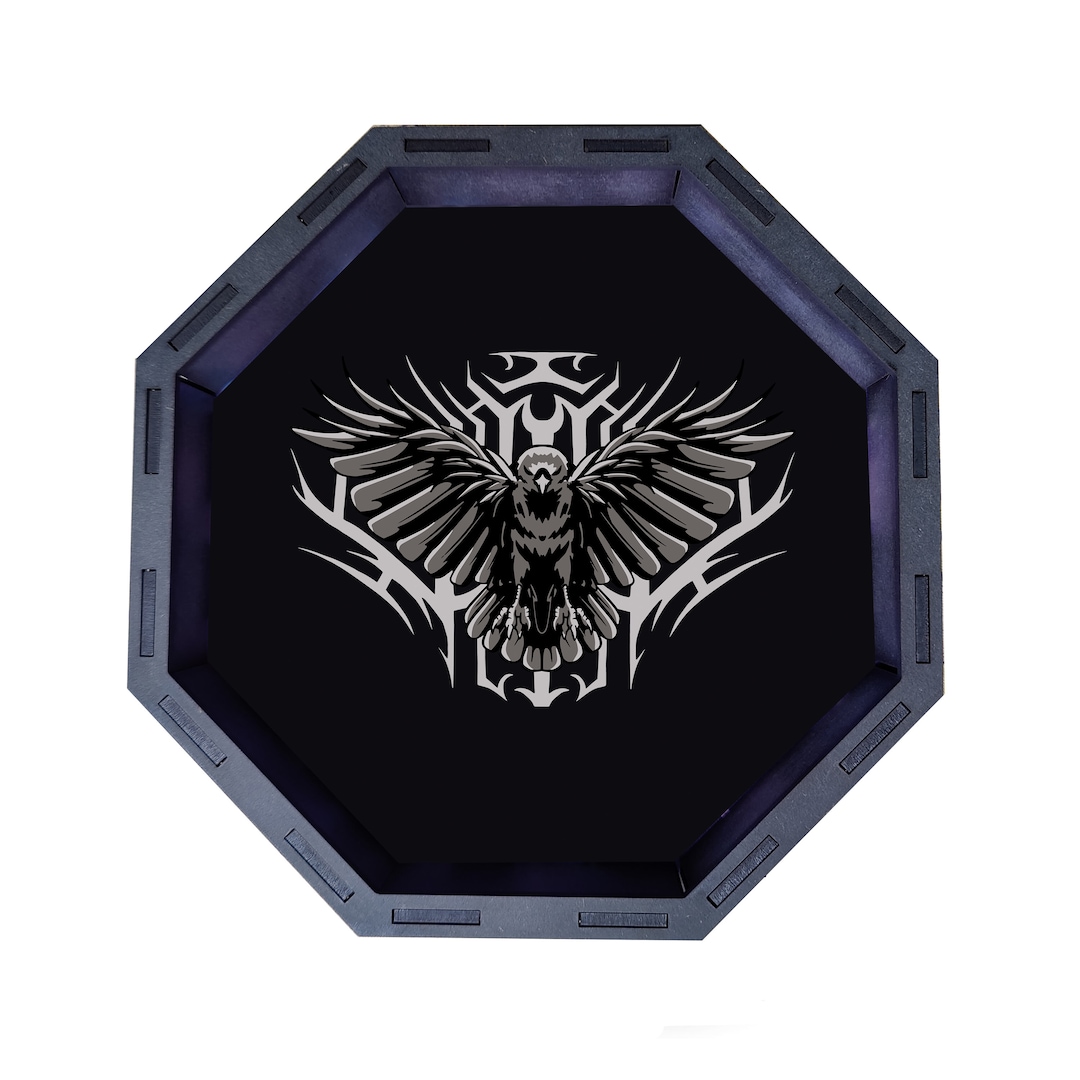 Tribal Nordic Raven Crow Dice Tray, Octagon Games Tray, Large Wooden ...