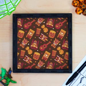 Tiki Tropical Dice Tray, Island Pattern Black Square Wooden Catchall ...