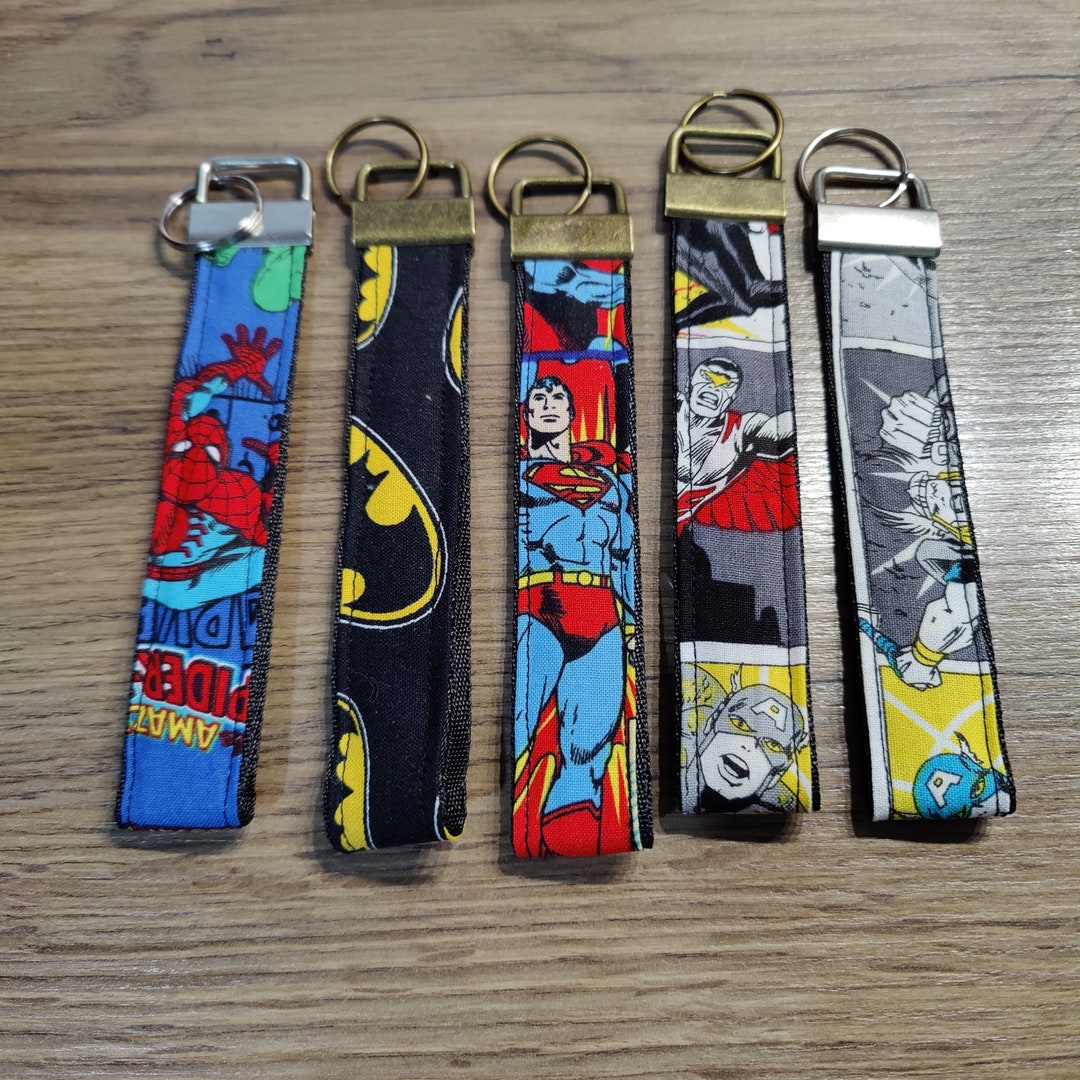 Comic Book Fabric Wristlet Keyring, Cloth Wrist Strap Keychain Keyfob ...