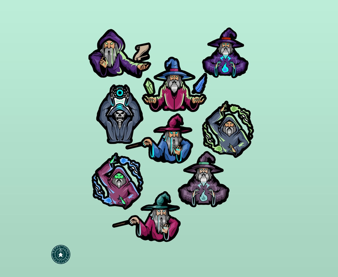D&D Wizard Vinyl Sticker Set, 9 Printed Cut Out Wizard Mage Sorcerer ...