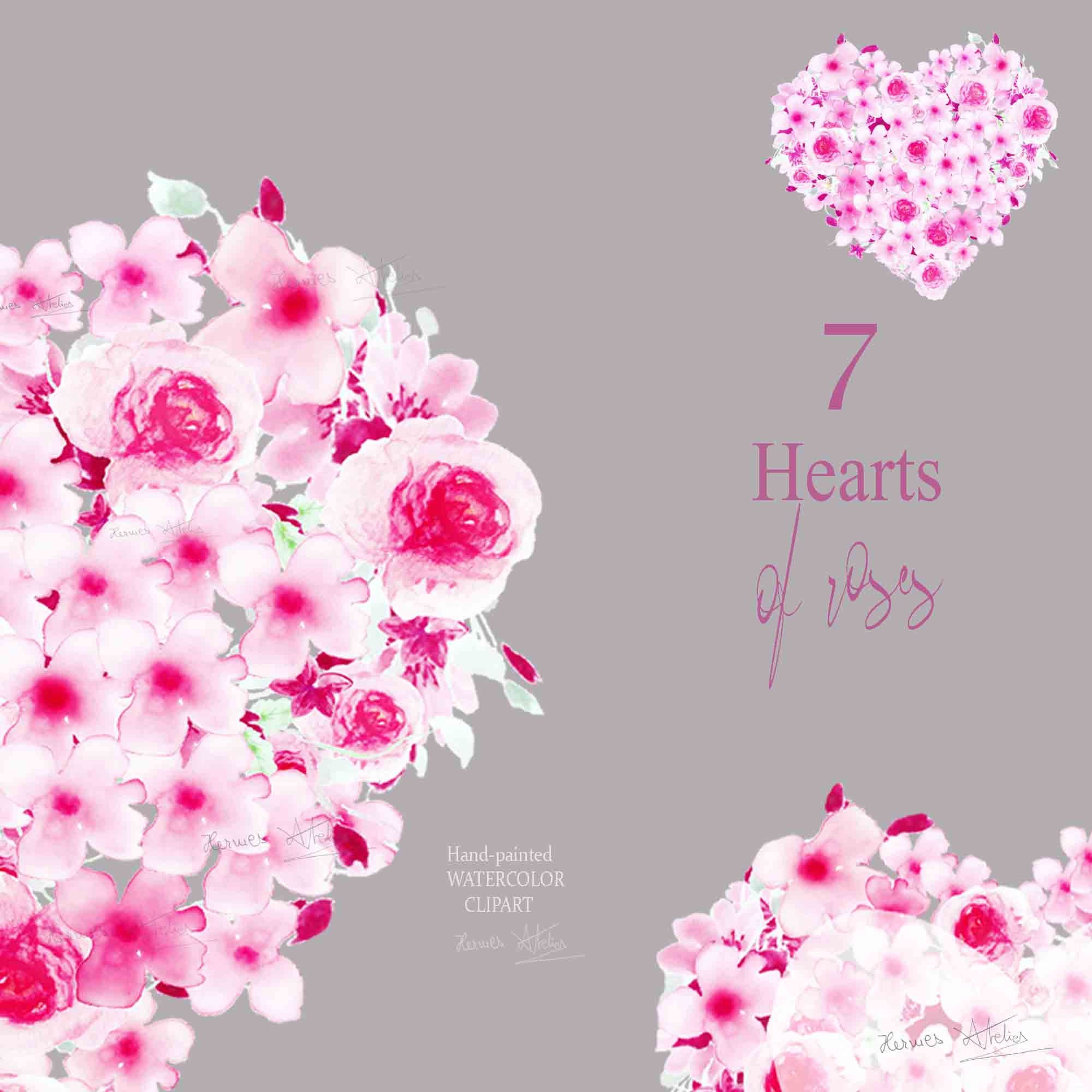 7 Hearts of Roses Clipart Watercolor Heart Frames Wedding - Etsy