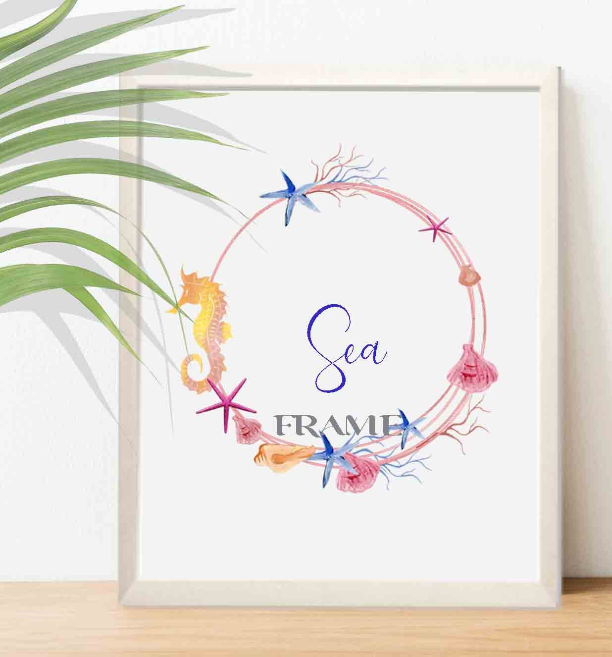 Sea Life Frame. Ocean Seahorse Clipart. Underwater Borders and Wreaths ...