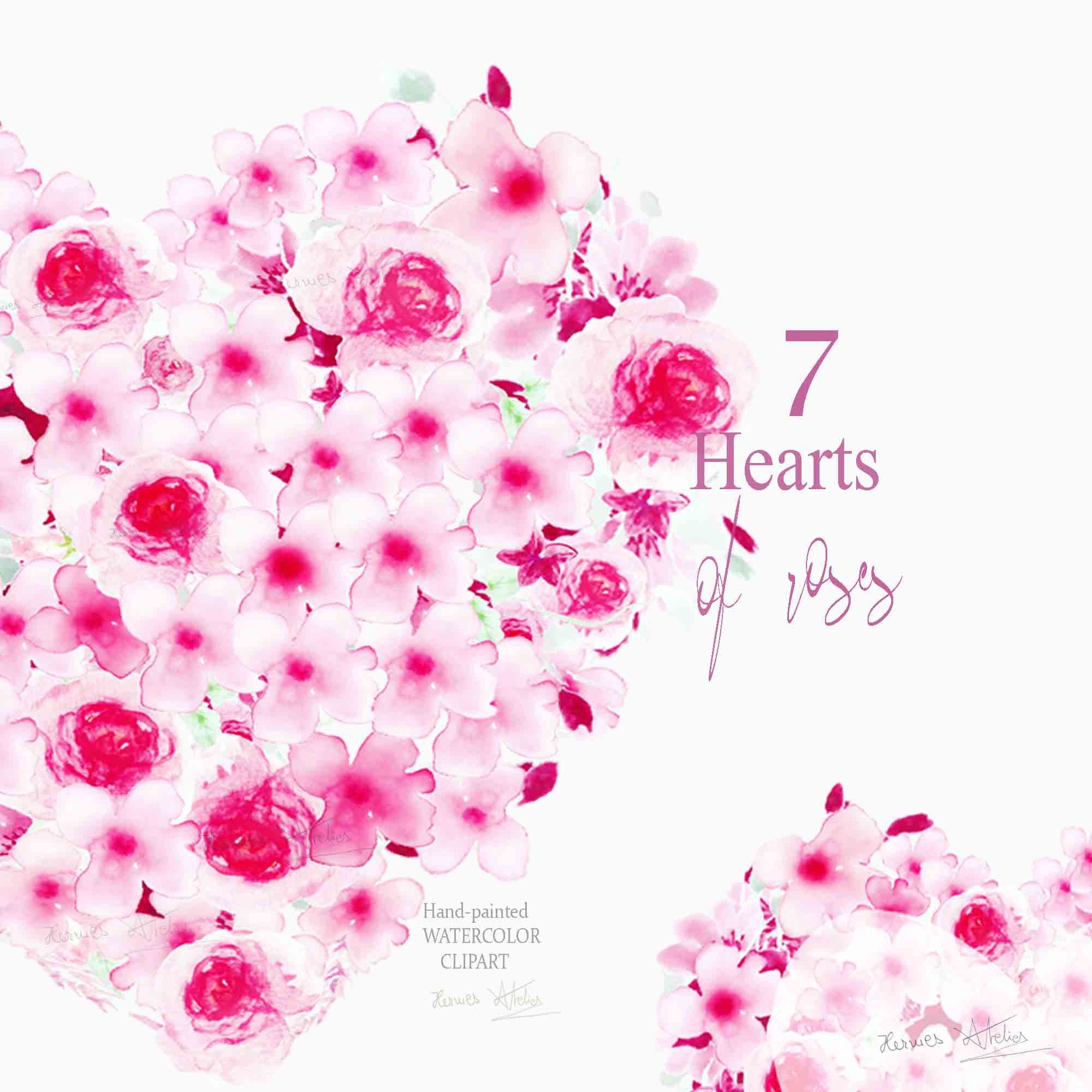 7 Hearts of Roses Clipart Watercolor Heart Frames Wedding - Etsy