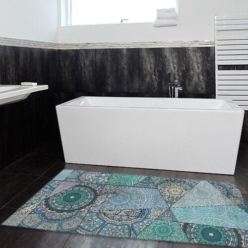 Green Abstract Bath Mat Shabby Chic Bathroom Rug Kitchen Rug | Etsy