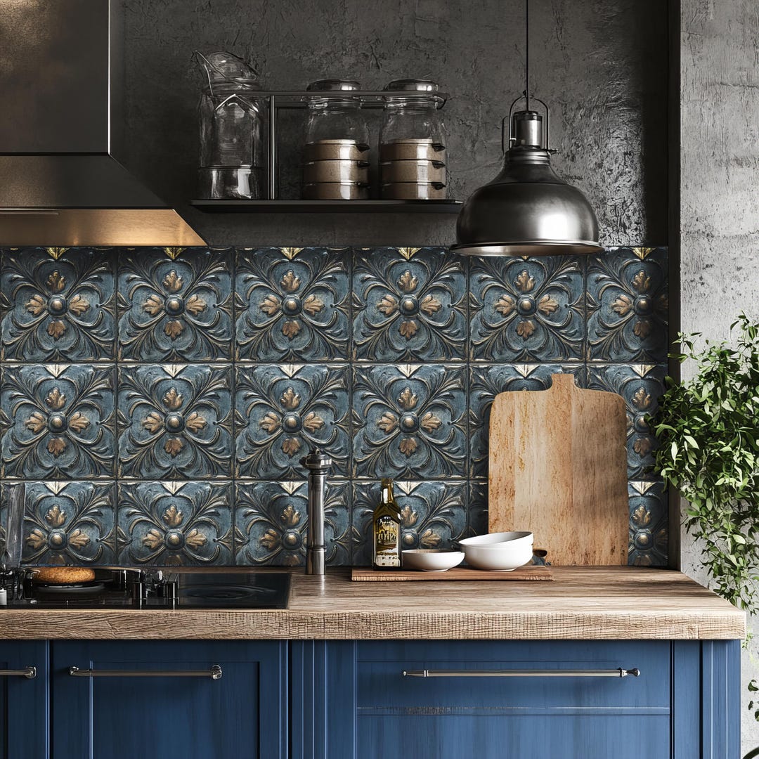 Blue Machuca Tile Stickers, Vintage Peel & Stick Backsplash - Etsy