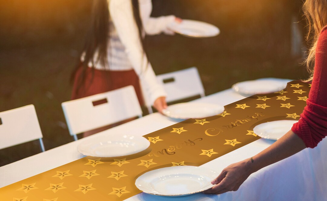 Christmas Table Runner, Gold Stars Table Runner, Holiday Table Decor ...